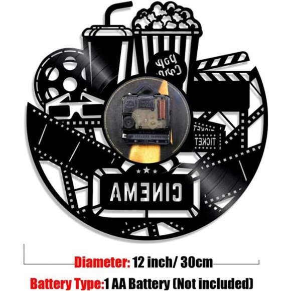 Wall Decor | Home Theater Cinema And Popcorn Vinyl Record Wall Clock ...